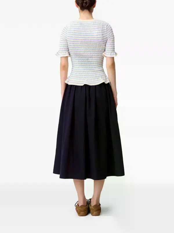 Claudie Pierlot Knit Top With Smocked Body And Frill Trim