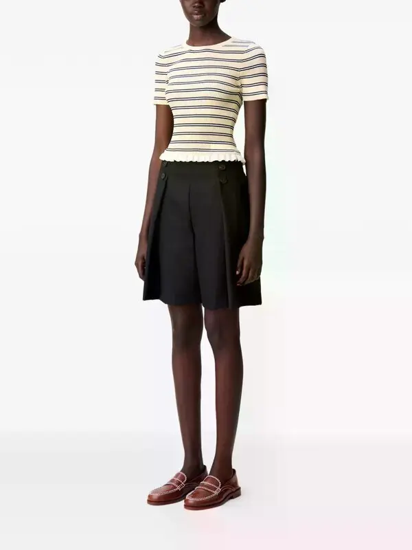 Claudie Pierlot Striped Ribbed Knit Top With Ruffle Hem