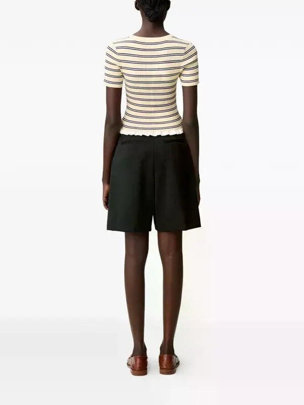 Claudie Pierlot Striped Ribbed Knit Top With Ruffle Hem