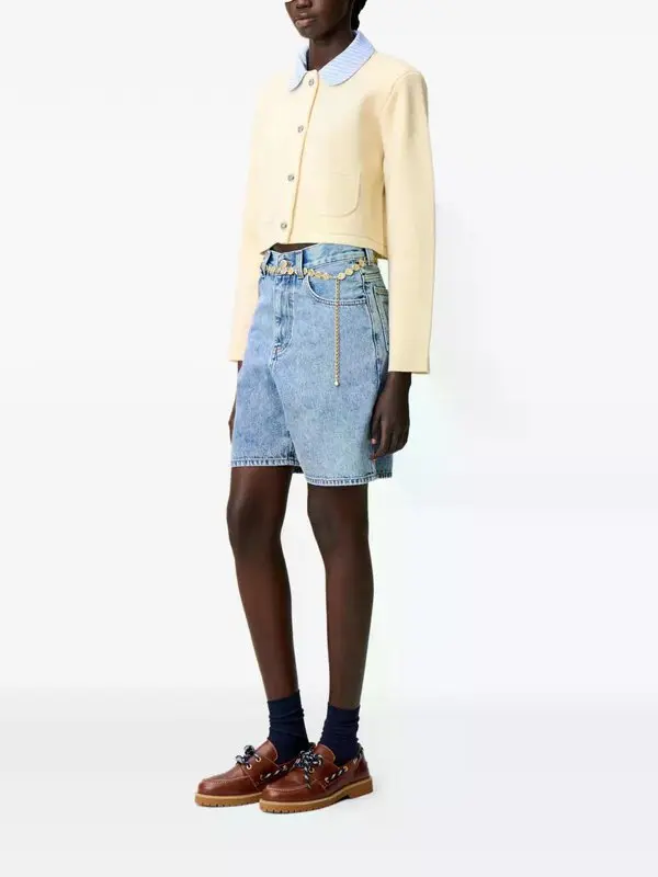 Claudie Pierlot Knit Cardigan With Jewelled Buttons And Striped Collar - Neutrals