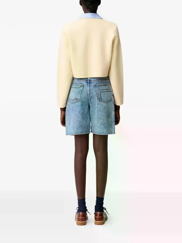 Claudie Pierlot Knit Cardigan With Jewelled Buttons And Striped Collar - Neutrals