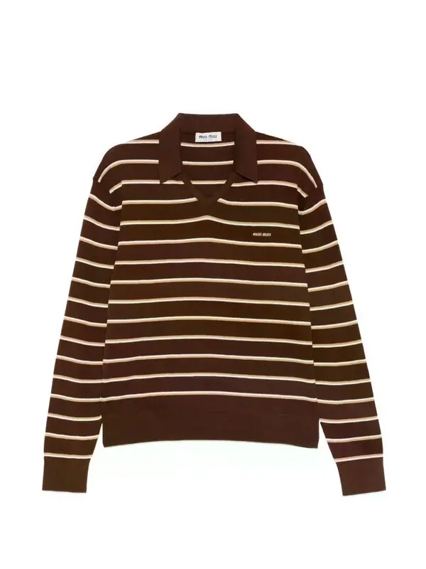 Miu Miu Striped V-neck T-shirt - Brown