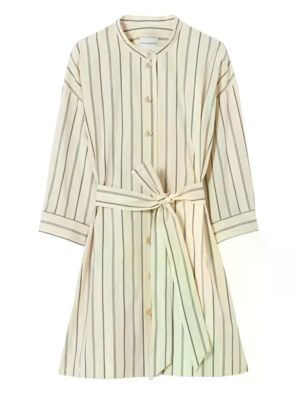 Claudie Pierlot Fitted Cotton Shirt Dress With Mao Collar And 3/4 Sleeves