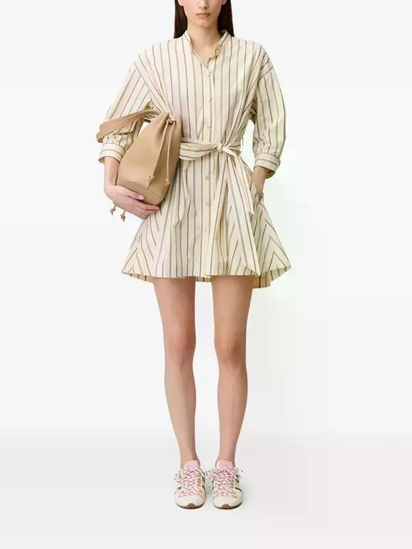 Claudie Pierlot Fitted Cotton Shirt Dress With Mao Collar And 3/4 Sleeves