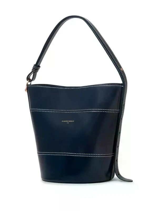 Claudie Pierlot Leather Bucket Bag With Logo Detail - Blue