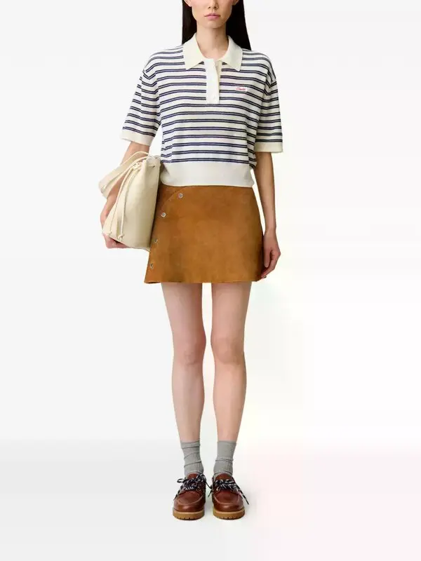 Claudie Pierlot Striped Embroidered Logo Polo Top - Neutrals