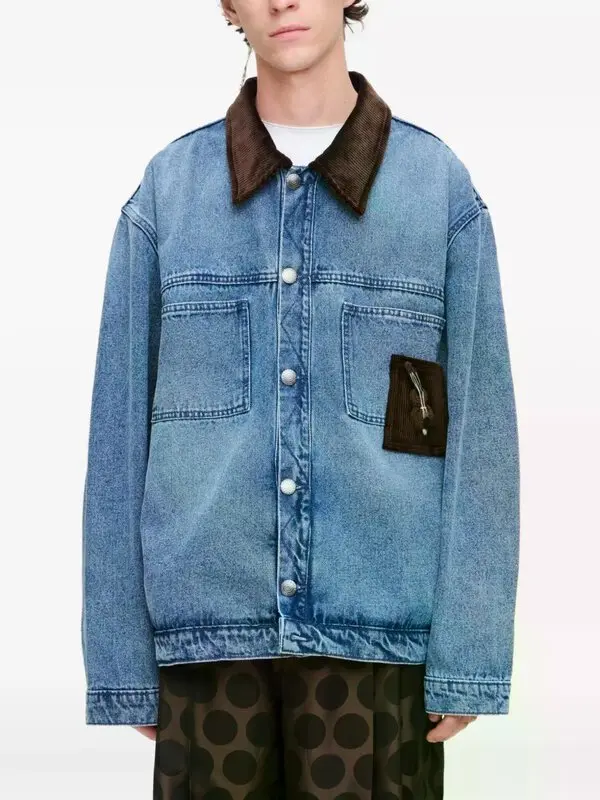 CHARLES JEFFREY Denim Jacket With Corduroy Collar - Blue