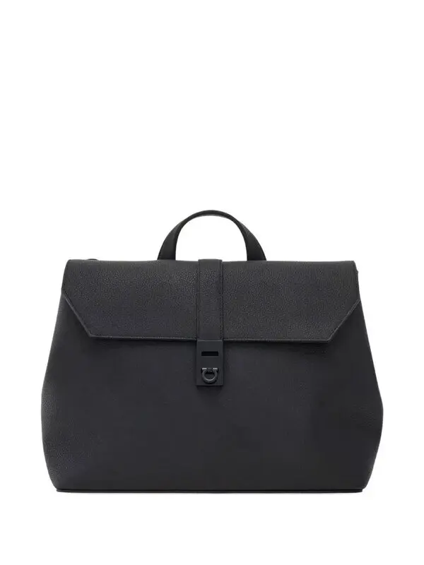 FERRAGAMO Hammered Flap Leather Backpack - Black
