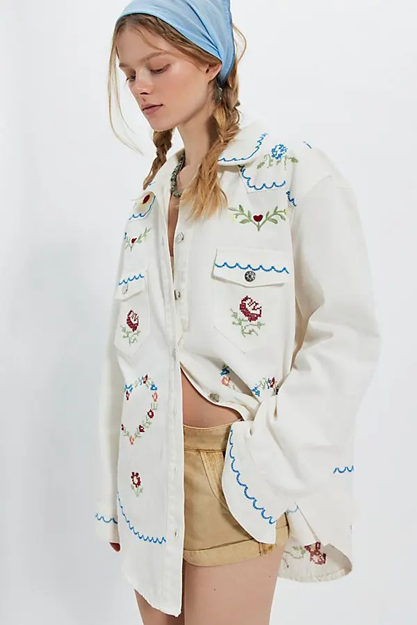 DENIM AND BONE Embroidered Oversized Button-down