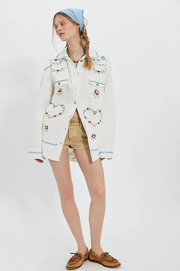 DENIM AND BONE Embroidered Oversized Button-down
