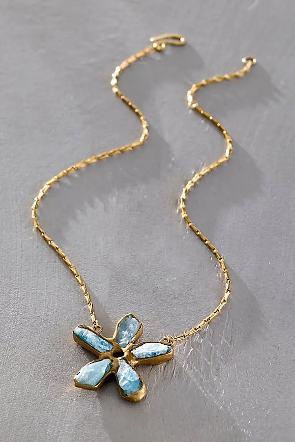 EMILIE SHAPIRO Forget-me-not Pendant Necklace - Aquamarine/brass