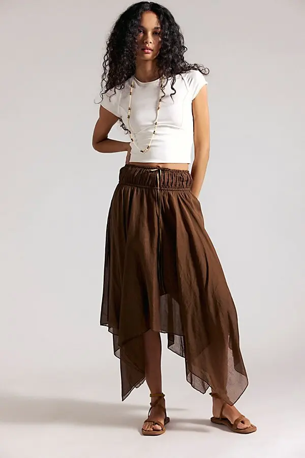 Free People Fp One Kaia Solid Asymmetrical Skirt - Bison Brown