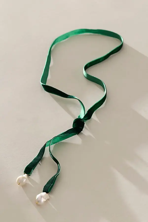 KOZAKH Bolo Bow Pearl Necklace - Emerald