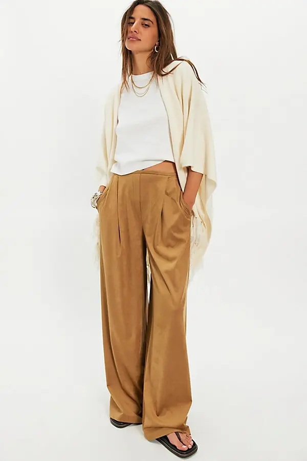 Norma Kamali Pleated Faux Suede Trousers