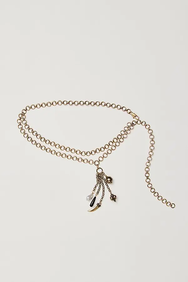 Free People Wild Card Charm Chain Belt - Gold Rush