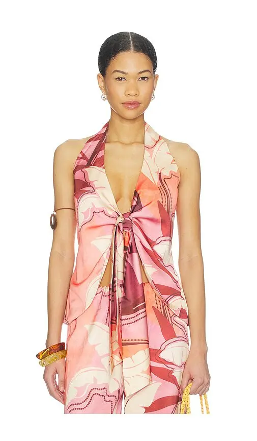 SEVEN WONDERS Kaeli Tie Front Halter Top - Blush