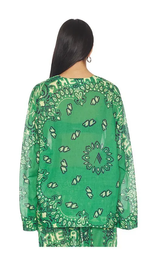 Attico Printed V-neck Flare Sleeve Top