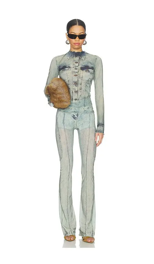 KNWLS Halcyon Printed Denim Top - Blue