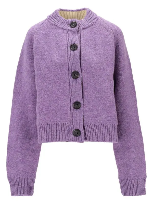 B.B. WALACE Crew Neck Fine Knit Cardigan - Purple