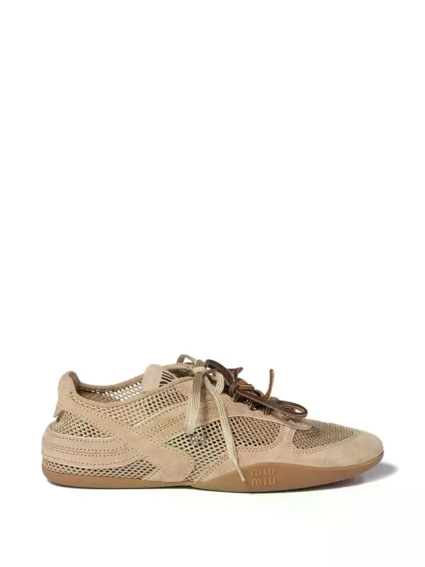 Miu Miu Gymnasium Mesh And Suede Lace-up Sneakers - Neutrals