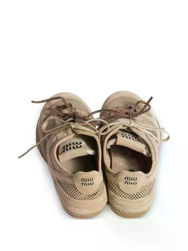 Miu Miu Gymnasium Mesh And Suede Lace-up Sneakers - Neutrals