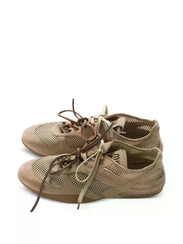 Miu Miu Gymnasium Mesh And Suede Lace-up Sneakers - Neutrals