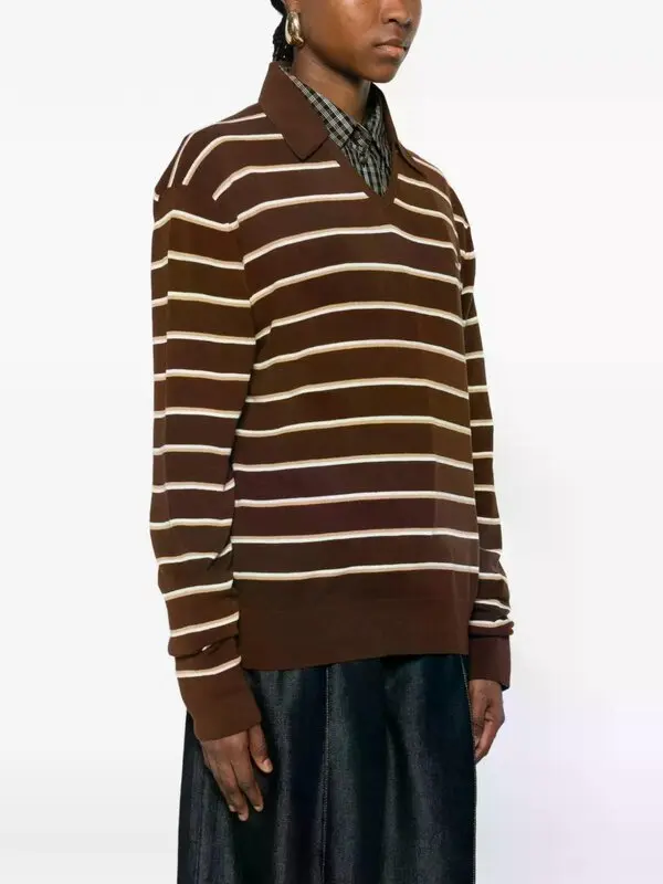 Miu Miu Striped Knit Polo Shirt - Brown