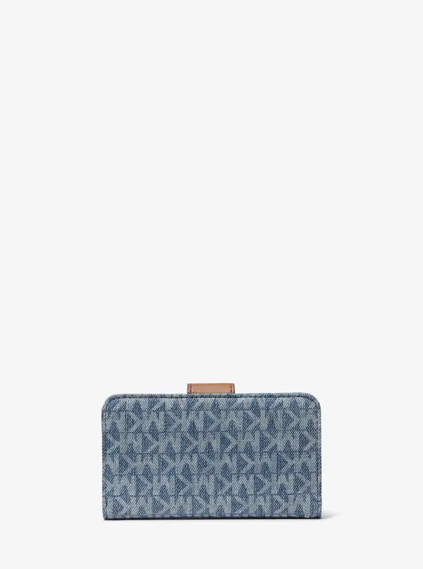 Michael Kors Mk Pop Charm Medium Signature Logo Print Denim Wallet In By