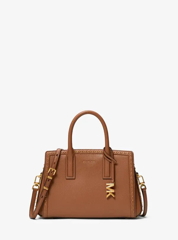 Michael Kors Laila Small Studded Leather Satchel - Brown