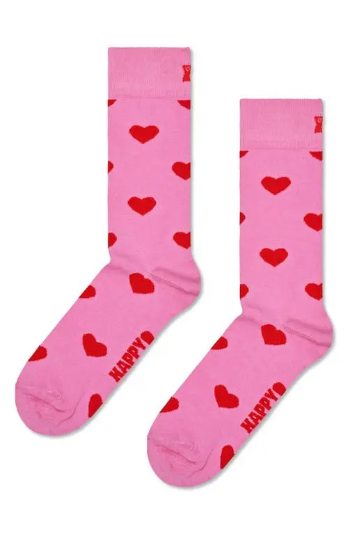 Happy Socks Heart Cotton Blend Crew Socks - Pink