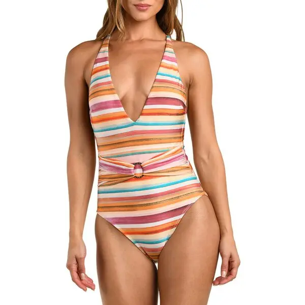 L'Agence Lisa Watercolor Stripe One-piece Swimsuit - Pink Multi