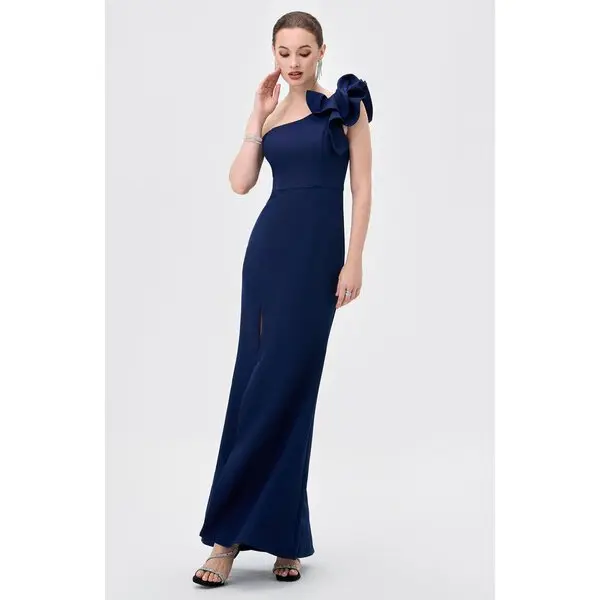 BARIANO Sue Frill Shoulder Gown