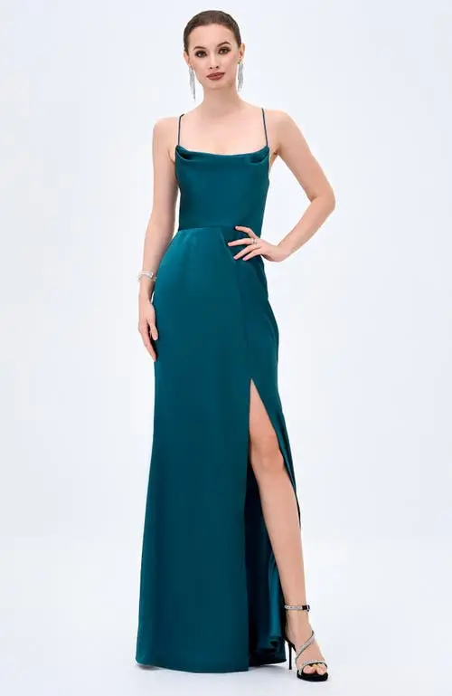 BARIANO Stephanie Draped Satin Gown - Emerald
