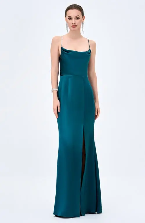 BARIANO Stephanie Draped Satin Gown - Emerald