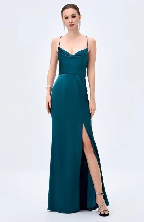 BARIANO Stephanie Draped Satin Gown - Emerald