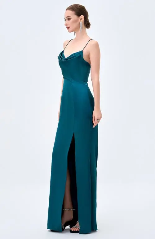 BARIANO Stephanie Draped Satin Gown - Emerald
