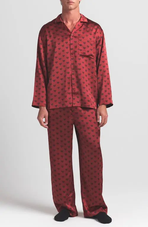 SKIMS Sleep Sateen Pajamas - Red Heart Halfdrop Print