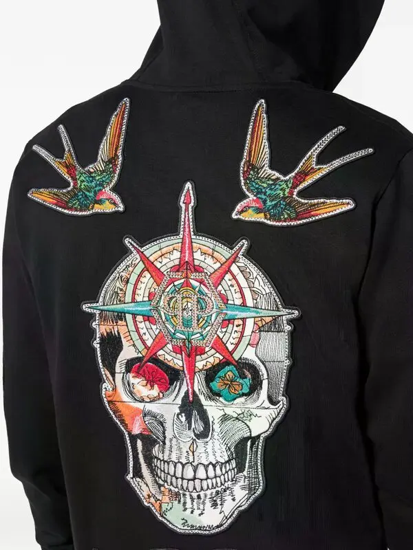 Philipp Plein Zip-up Hoodie With Patches And Rhinestone Embellishments