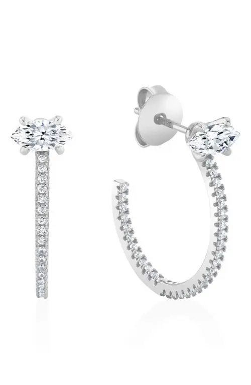 CRISLU Marquise-cut Pavé Cubic Zirconia Huggie Hoop Earrings - Pure Platinum/clear Stone
