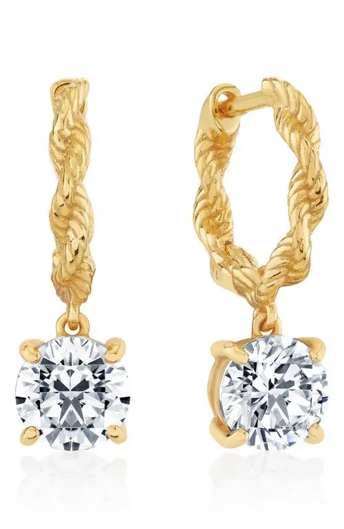 CRISLU Brilliant Cut Cubic Zirconia Drop Huggie Hoop Earrings - 18kt Yellow Gold/clear Stone