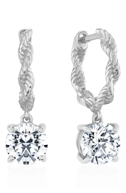 CRISLU Brilliant Cut Cubic Zirconia Drop Huggie Hoop Earrings - Pure Platinum/clear Stone