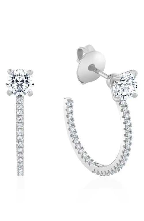 CRISLU Brilliant-cut Pavé Cubic Zirconia Huggie Hoop Earrings - Pure Platinum/clear Stone