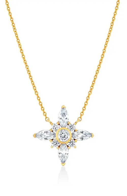 CRISLU Brilliant & Marquise Cubic Zirconia Star Pendant Necklace - 18kt Yellow Gold/clear Stone