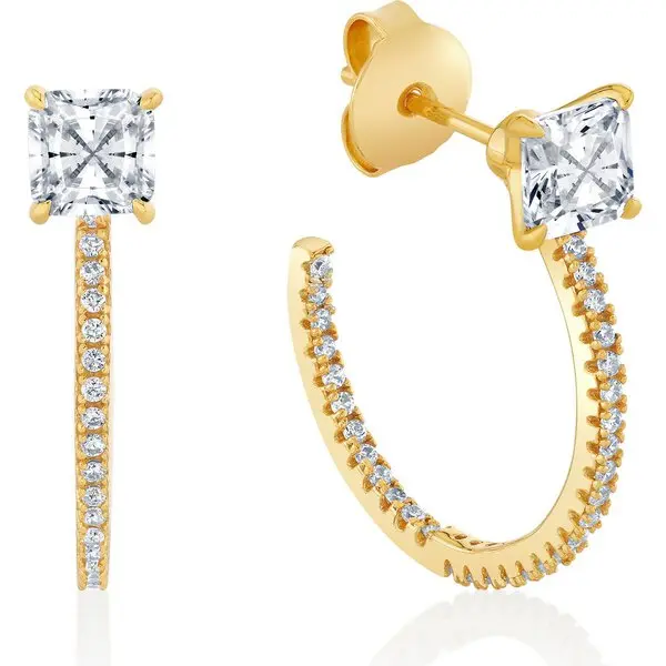 CRISLU Princess-cut Cubic Zirconia Huggie Hoop Earrings - 18kt Yellow Gold/clear Stone