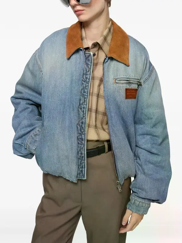 Acne Studios Denim Bomber Jacket With Suede Collar - Blue