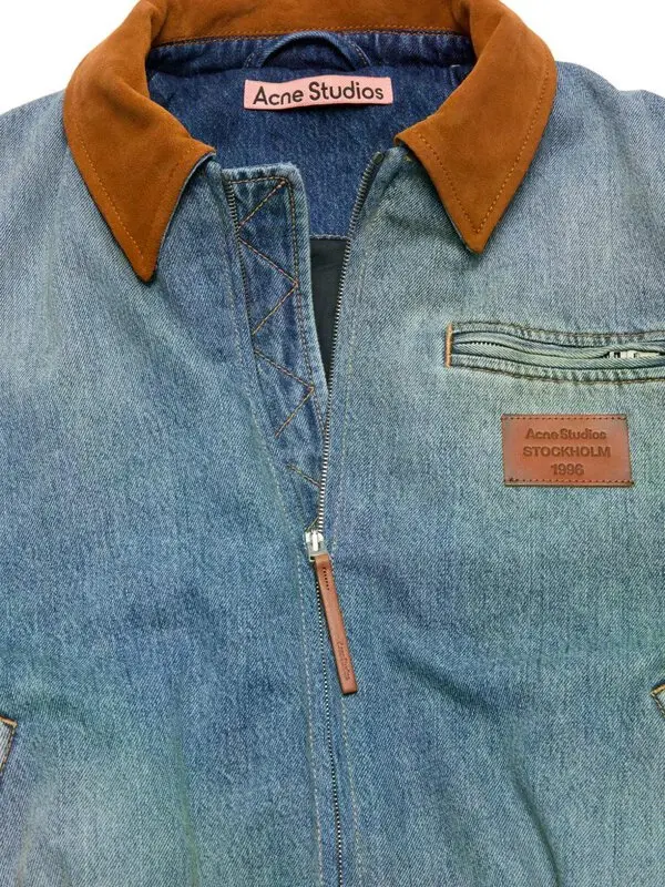 Acne Studios Denim Bomber Jacket With Suede Collar - Blue