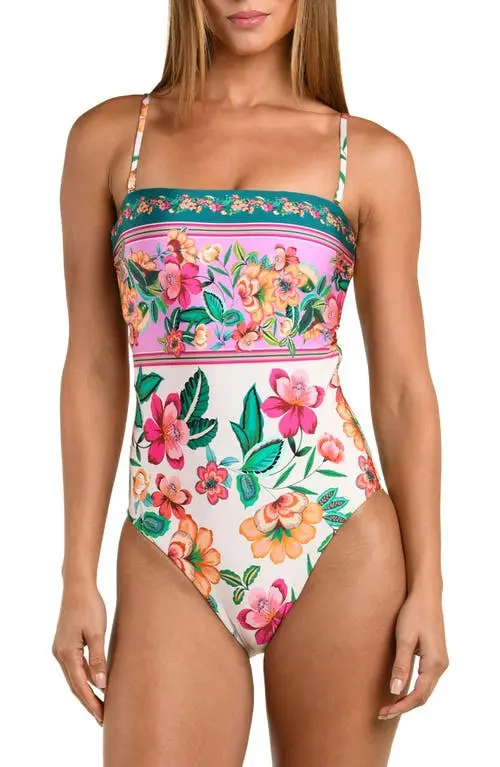 SUNSHINE 79 Floral Bandeau One-piece Swimsuit - Blue/green Multi