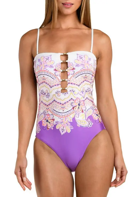 SUNSHINE 79 Printed Bandeau One-piece Swimsuit - Purple Multi