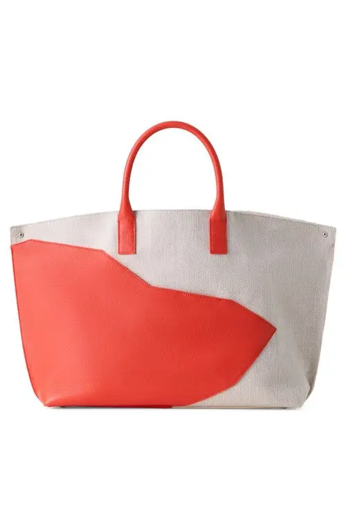 Akris Canvas & Leather Convertible Shoulder Tote - Orange/ivory