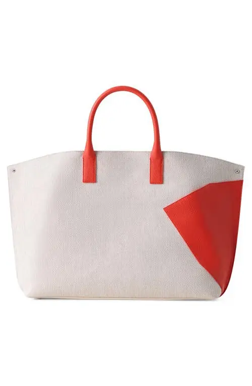 Akris Canvas & Leather Convertible Shoulder Tote - Orange/ivory